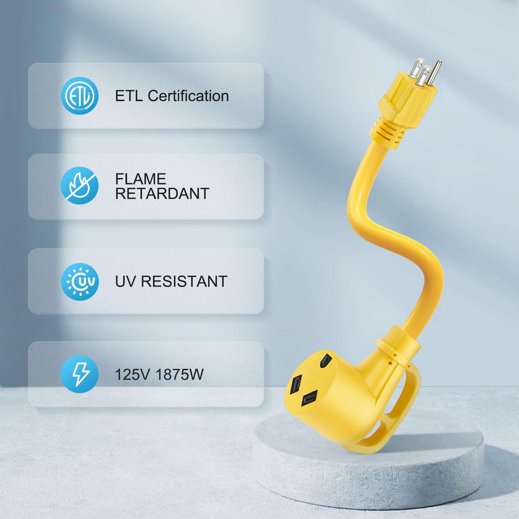 Kohree 30 Amp to 110V RV Adapter Cord NEMA 5-15P to L5-30R