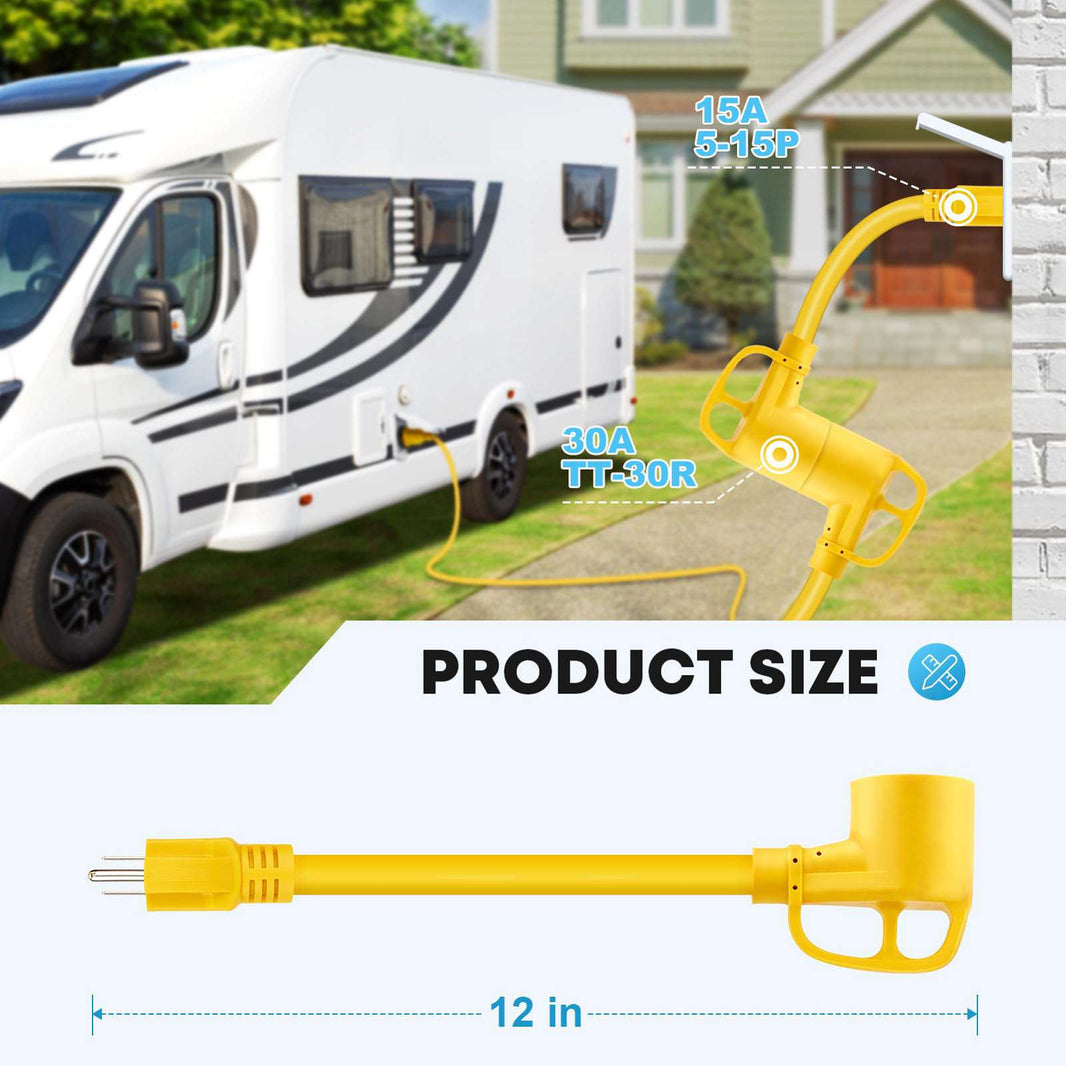 Kohree 30 Amp to 110V RV Adapter Cord NEMA 5-15P to L5-30R