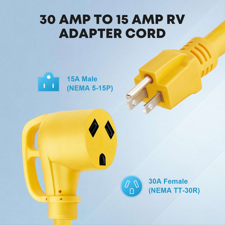 Kohree 30 Amp to 110V RV Adapter Cord NEMA 5-15P to L5-30R