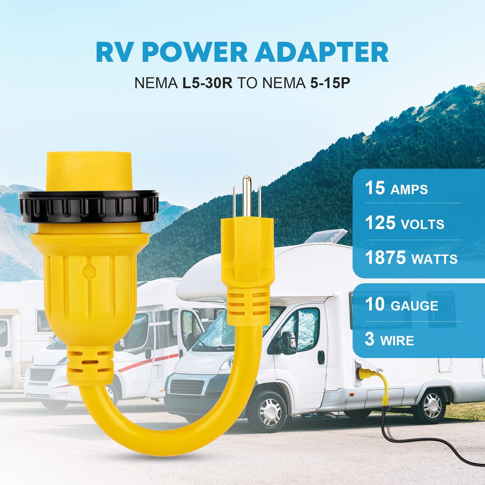 30 Amp to 15 Amp RV Adapter | 15A Male to 30A Female RV Power Adapter ...