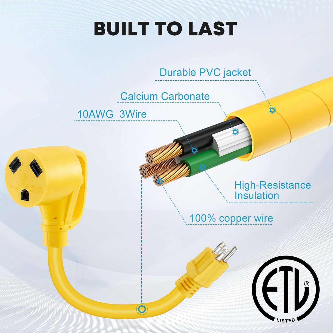 Kohree 30 Amp to 110V RV Adapter Cord NEMA 5-15P to L5-30R