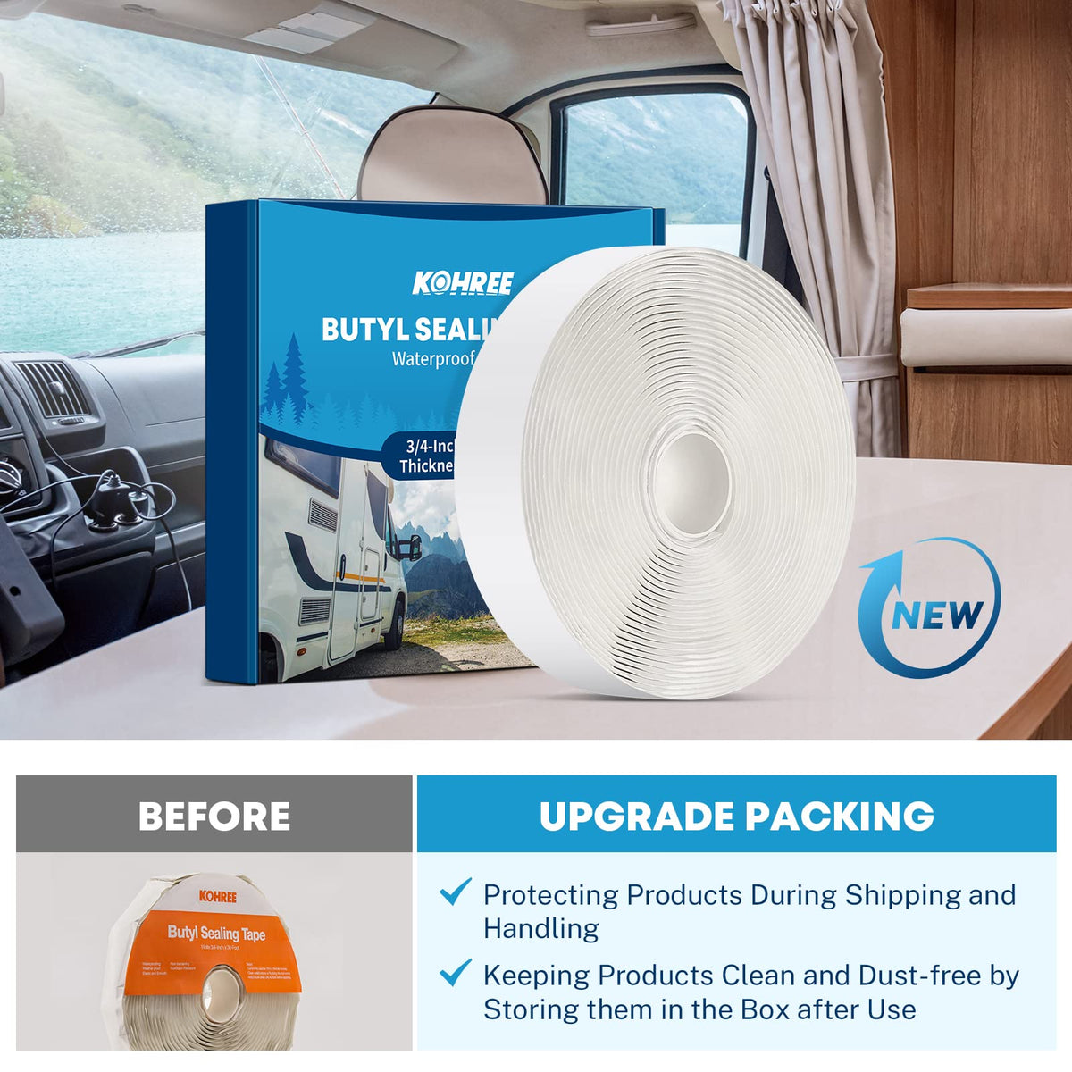 Kohree Butyl Sealing Tape | Ideal for RV Repair and Window Seals