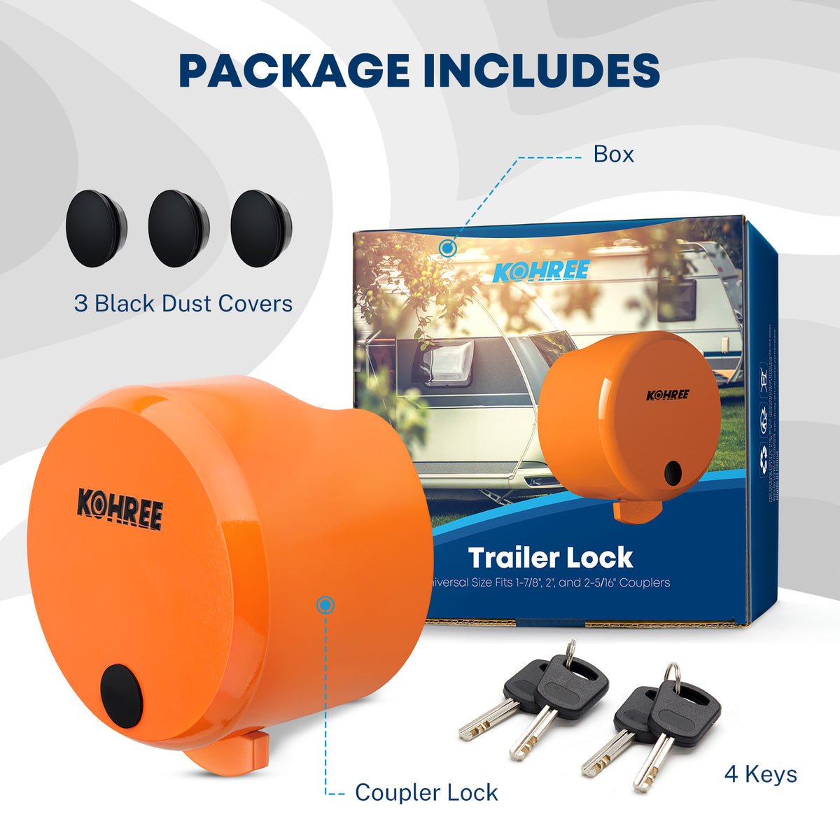 Kohree Trailer Tow Hitch Lock | Heavy Duty Trailer Coupler Lock