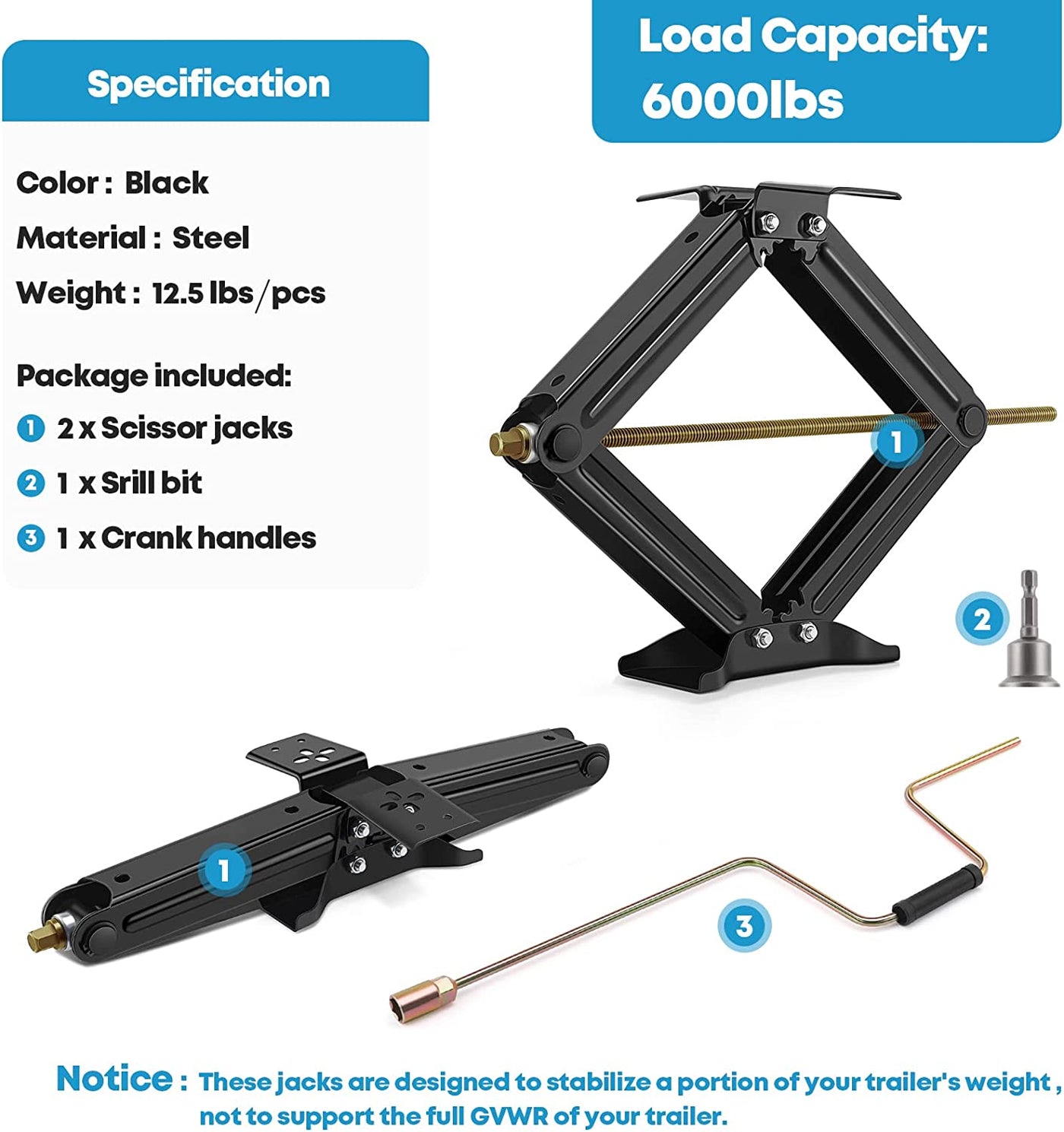 Kohree RV Leveling Scissor Jacks - Set of 2 Stabilizer Jacks