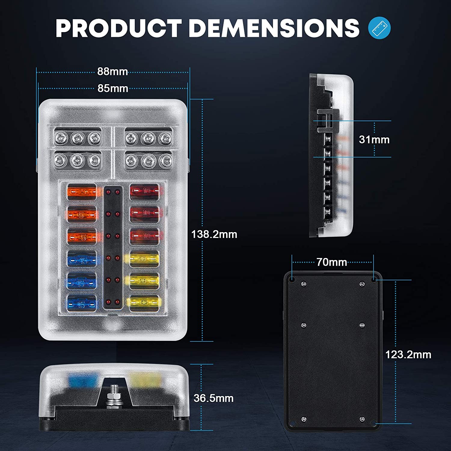 Kohree 12 Way 12V Blade Fuse Block