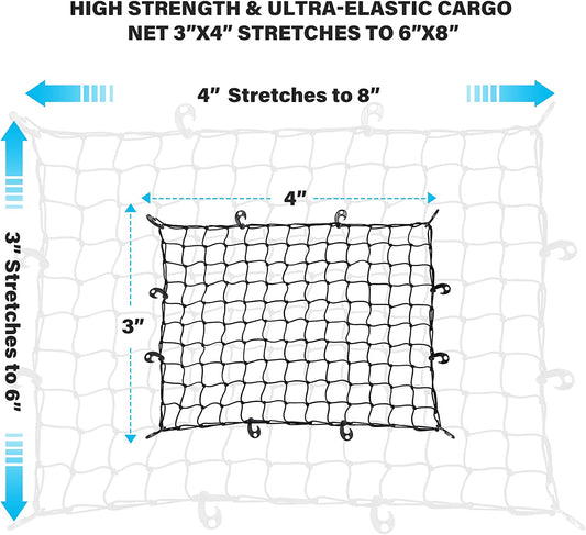 Kohree Truck Bed Cargo Net | 3' x 4' Stretches to 6' x 8'